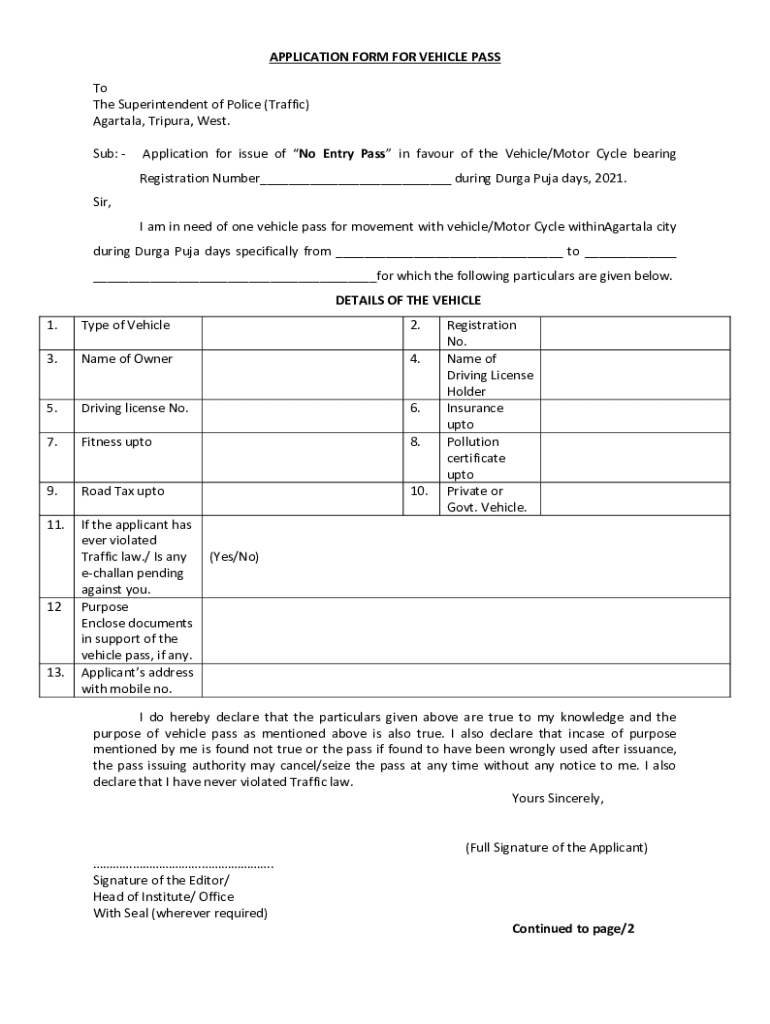 Vehicle Pass Format - Fill Online, Printable, Fillable, Blank | pdfFiller