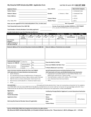 Fillable Online My Himachal HOPE Scholarship 2008 - Application Form Fax Email Print - pdfFiller