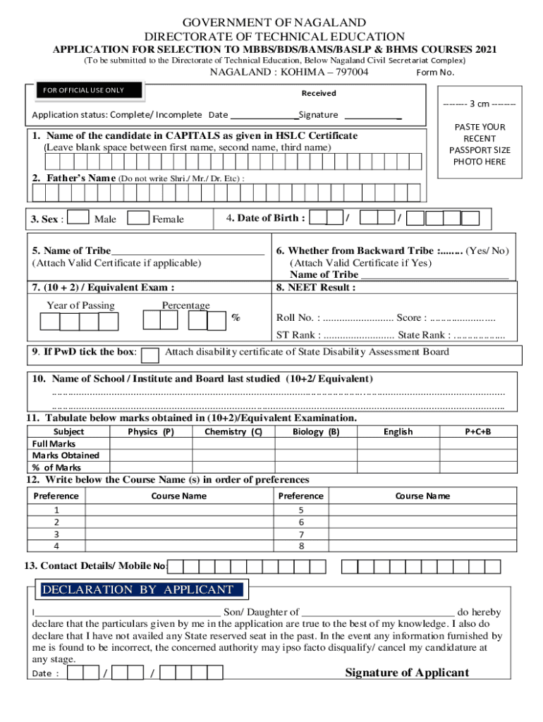 Fillable Online www.dtenagaland.org.inimagesformsGOVERNMENT OF NAGALAND ...