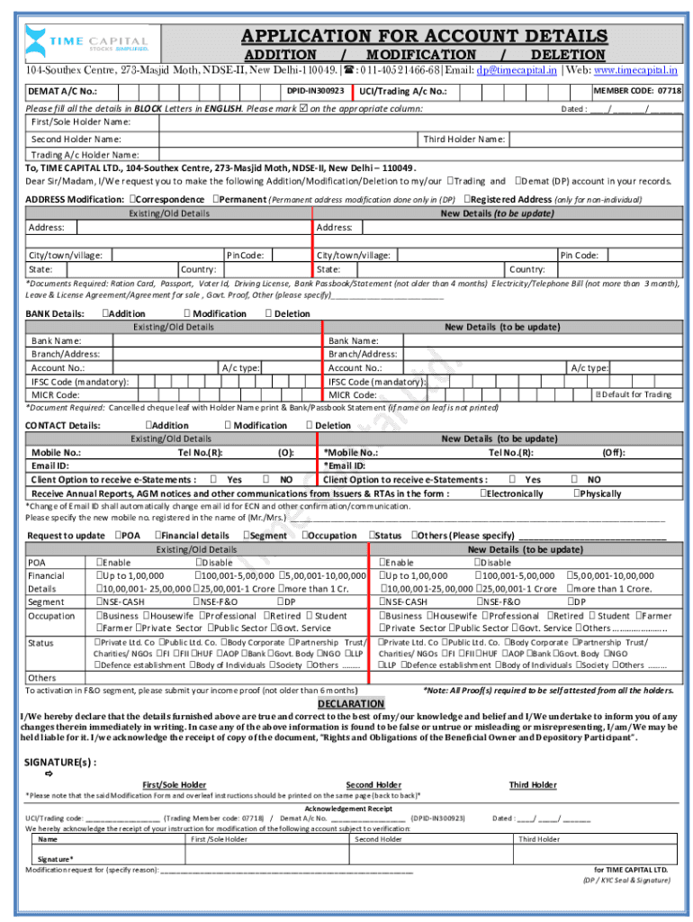 Fillable Online ACCOUNT DETAILS UPDATION FORM Fax Email Print - pdfFiller