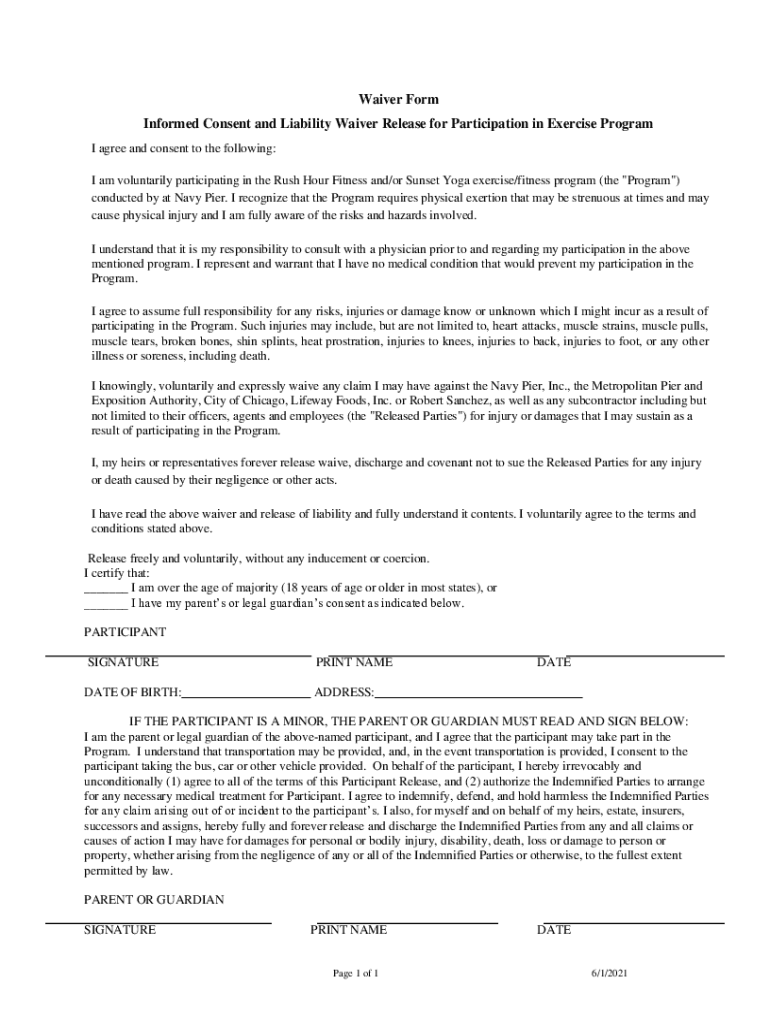 Fillable Online Informed Consent And Liability Waiver Release For Fax Email Print - pdfFiller