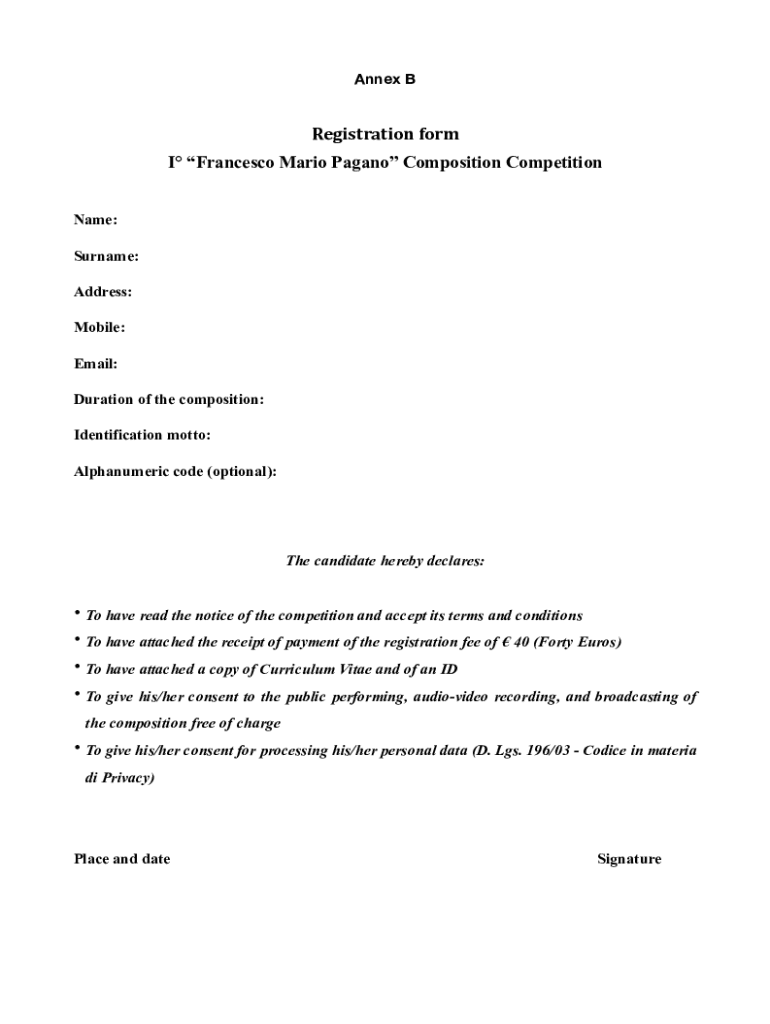 Fillable Online ANNEX B Registration form - Ensemble Lirico Italiano Fax Email Print - pdfFiller