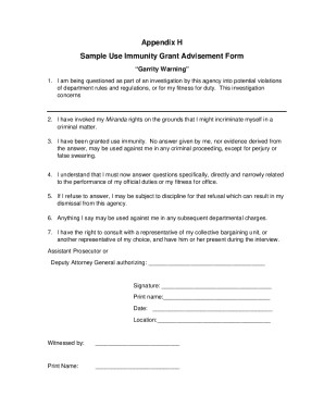 Fillable Online Appendix H Sample Use Immunity Grant Advisement Form ...