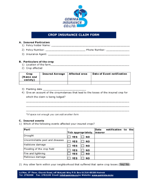 Fillable Online geminia co Crop insurance claim form Fax Email Print ...