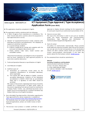 Fillable Online APPLICATION FORM FOR TYPE APPROVAL/ TYPE ACCEPTANCE OF ...