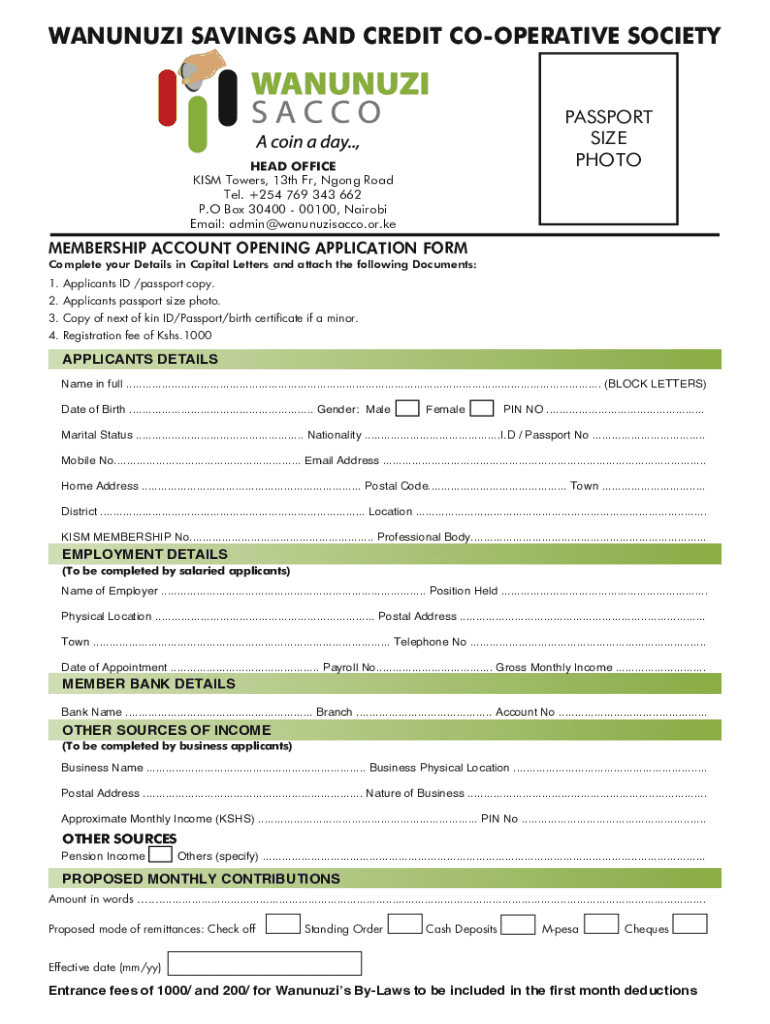 Fillable Online WANUNUZI SACCO Registration Form Fax Email Print ...