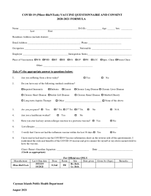 Fillable Online COVID 19 (Pfizer-BioNTech) VACCINE QUESTIONNAIRE ...