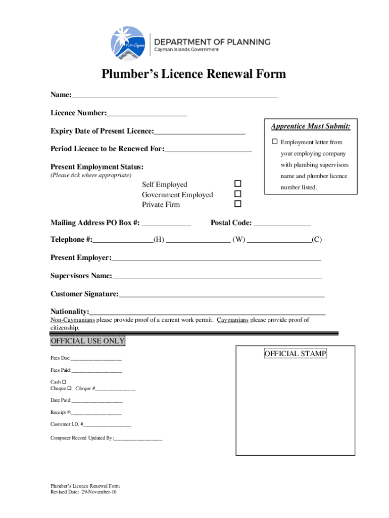 Fillable Online Plumber s Licence Renewal Form - Department of Planning ...