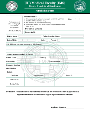 Fillable Online Admission Form IMS Fax Email Print - pdfFiller