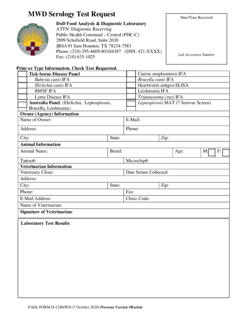 Fillable Online Request for FAVN-OIE Rabies Antibody Test Date/Time ...