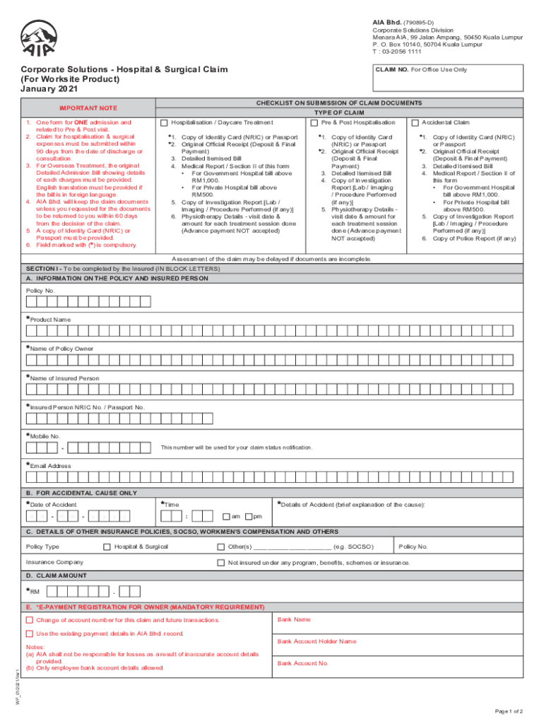 Fillable Online PDF Corporate Solutions Hospital And Surgical Claim for ...