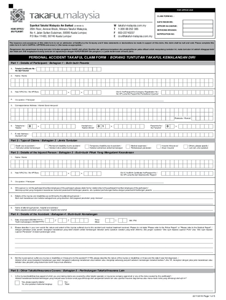 Fillable Online Fillable Online workmen's compensation takaful claim ...