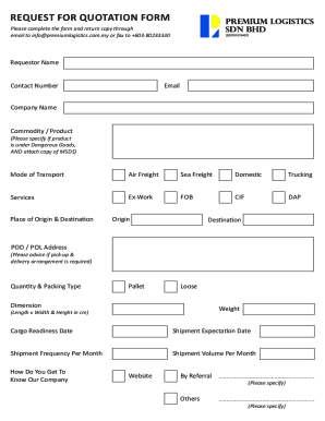 Fillable Online Premium Logistics Request For Quotation Form Fax Email ...