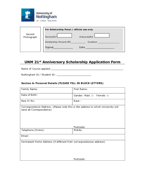 Fillable Online UNM 21st Anniversary Scholarship Application Form Fax ...