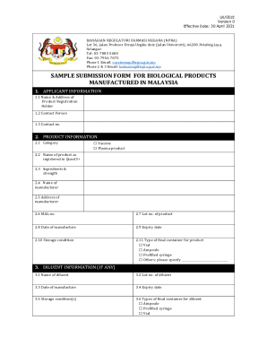 Fillable Online SAMPLE SUBMISSION FORM FOR BIOLOGICAL ... - web.npra ...