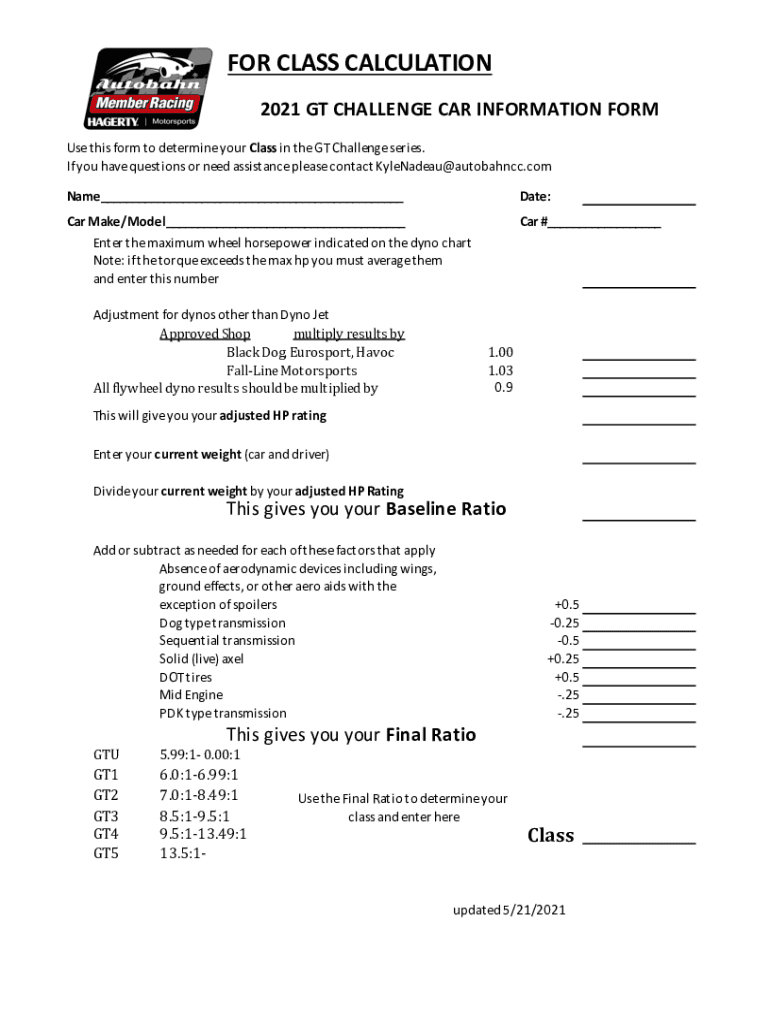 Fillable Online 2021 GT Challenge Car Information Form V2 Fax Email ...