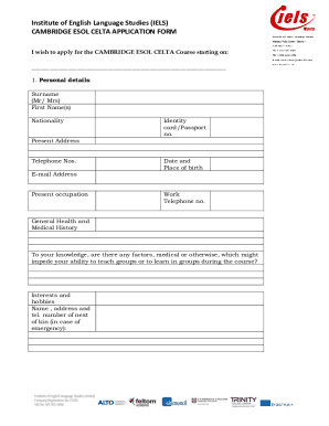 Fillable Online Please attach Cambridge ESOL CELTA Application Form Fax ...