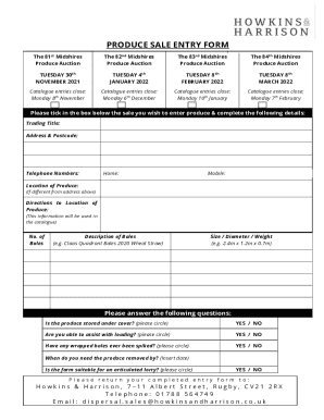 Fillable Online Fillable Online PRODUCE SALE ENTRY FORM Fax Email Print ...