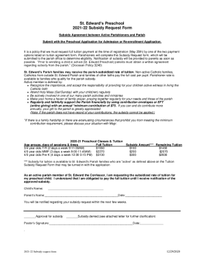 Fillable Online Fillable Online saintedwardspreschool Subsidy request ...