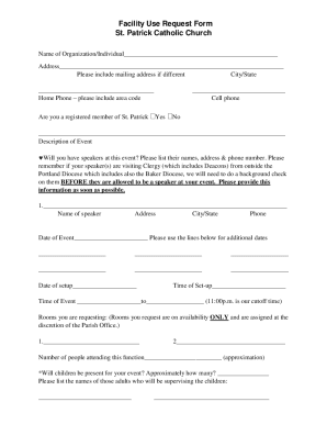 Fillable Online Facility Use Request Form St. Patrick Catholic Church Fax Email Print - pdfFiller