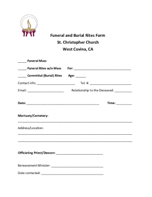 Fillable Online Funeral and Burial Rites Form St. Christopher Church ...