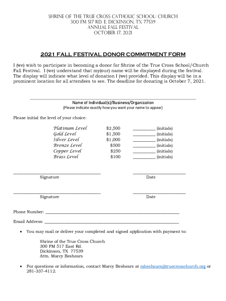Fillable Online 2021 FF Donor Commitment Form 21 Fax Email Print - pdfFiller