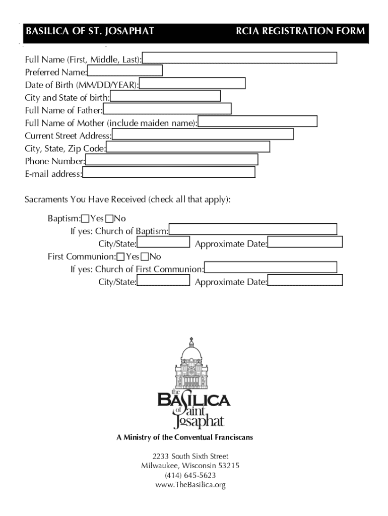 Fillable Online RCIA SACRAMENT INFORMATION FORM Fax Email Print - pdfFiller