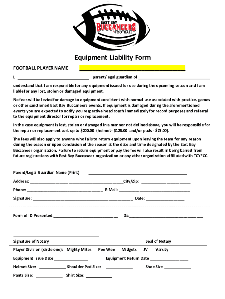 Fillable Online Equipment Liability Form Fax Email Print - pdfFiller