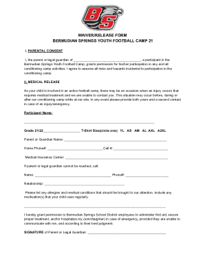 Fillable Online WAIVER/RELEASE FORM youth camp Fax Email Print - pdfFiller