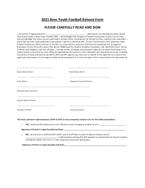 Fillable Online 2021 Bees Youth Football Release Form.docx Fax Email ...