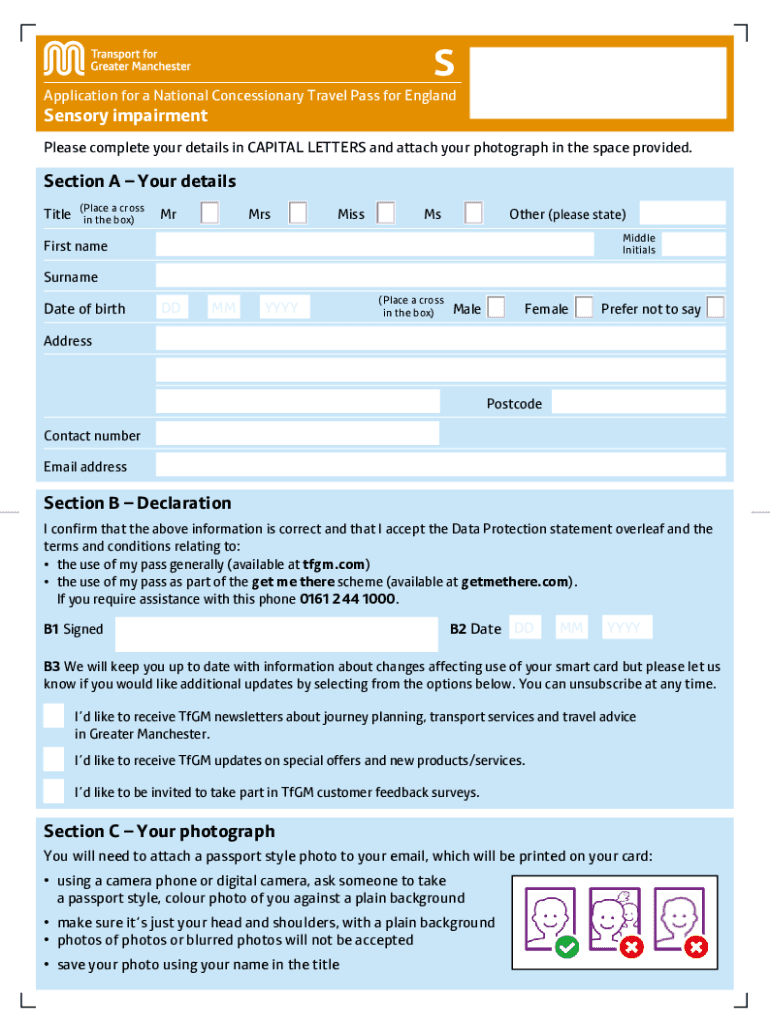 Fillable Online Application for an English National Bus Pass* for a ... Fax Email Print - pdfFiller