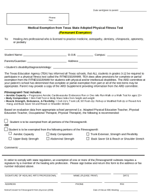 Medical Exemption from Texas State Adopted Physical ... Doc Template ...