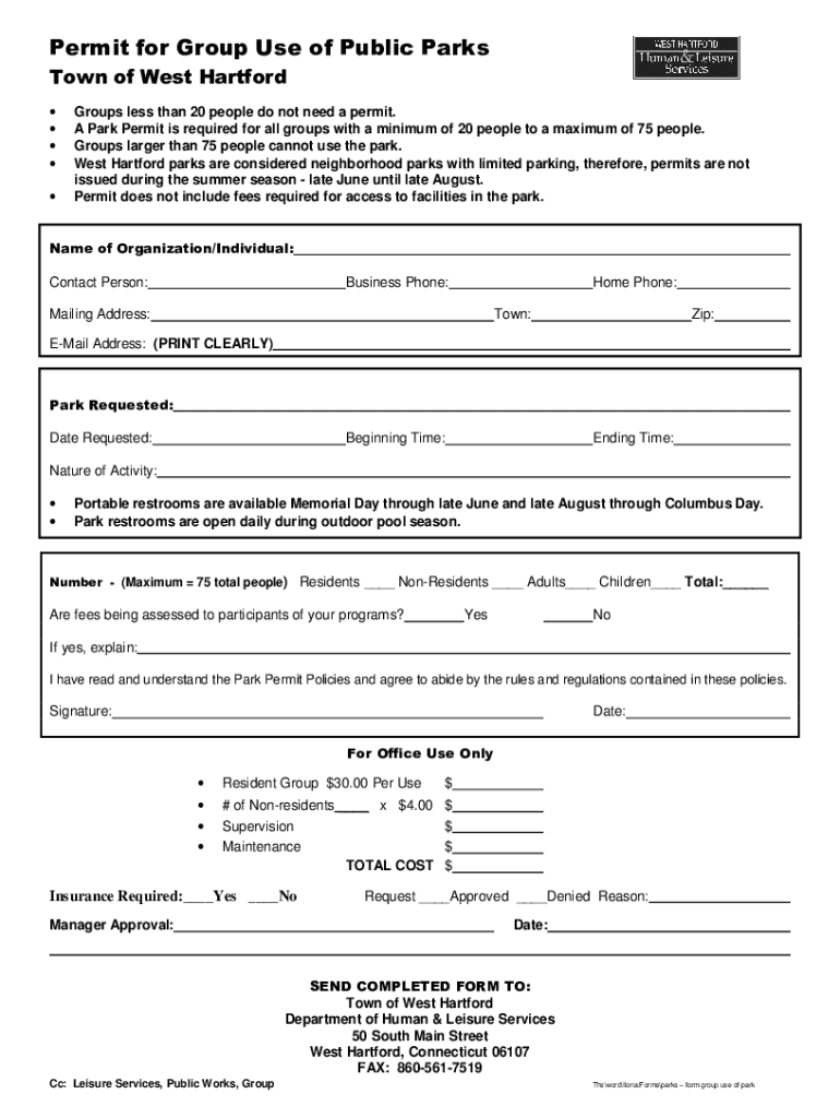 Fillable Online Parks - Form Group Use of Park.doc Fax Email Print ...