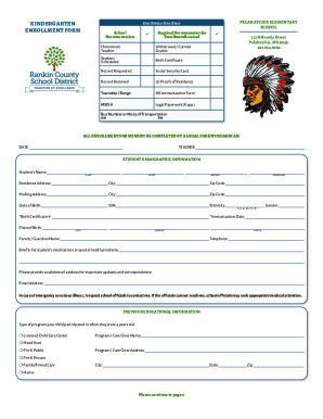 Fillable Online Fillable Online Kindergarten Enrollment Form Rouse ...