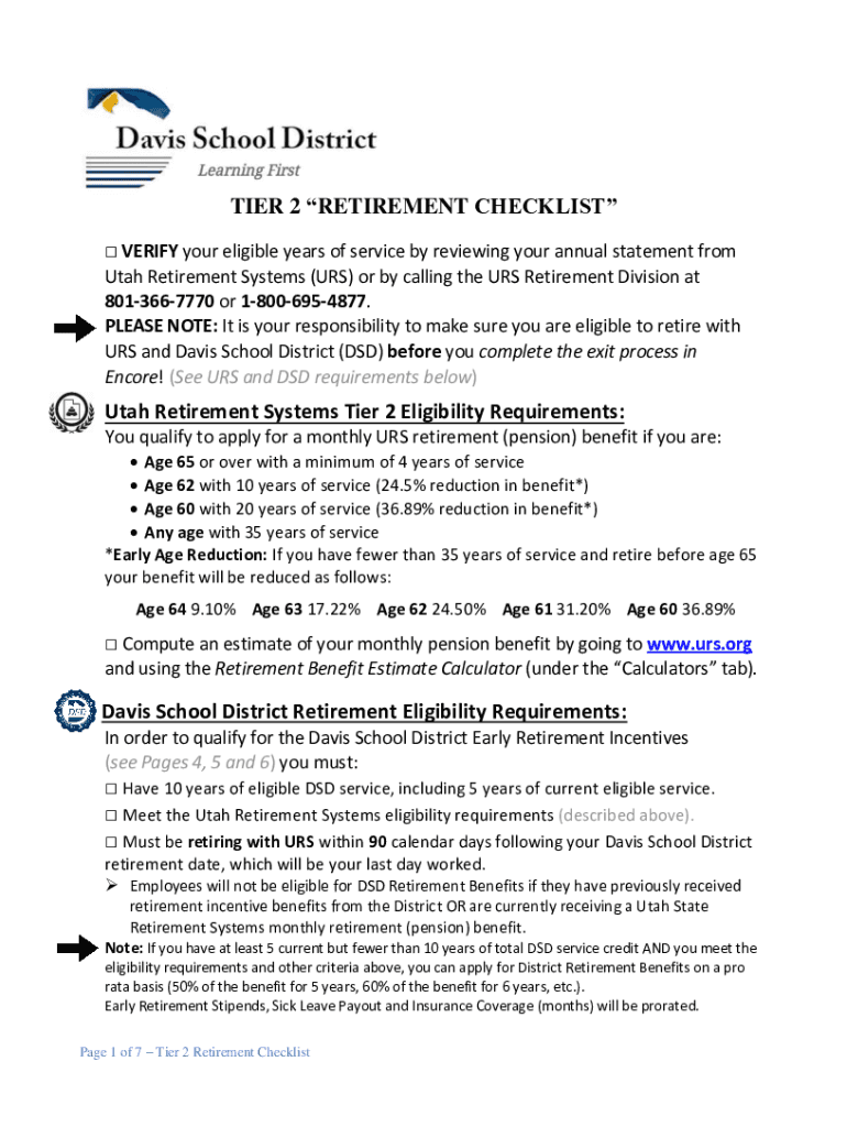Fillable Online TIER 2 RETIREMENT CHECKLIST Fax Email Print - pdfFiller