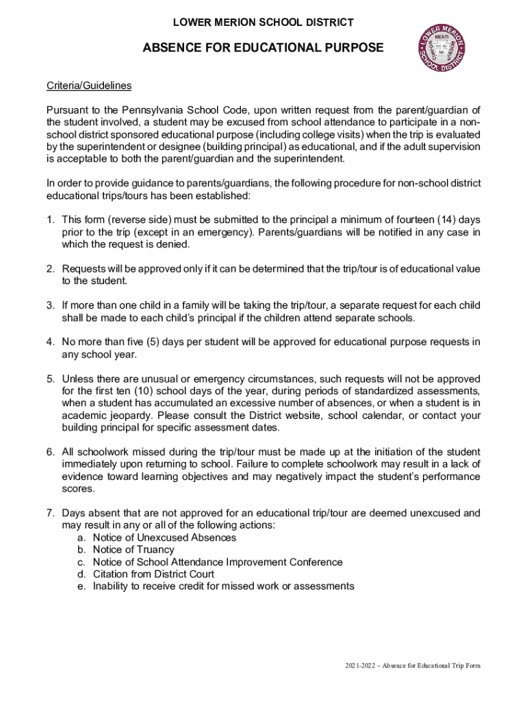 Fillable Online Absence for Educational Trip Form Fax Email Print ...