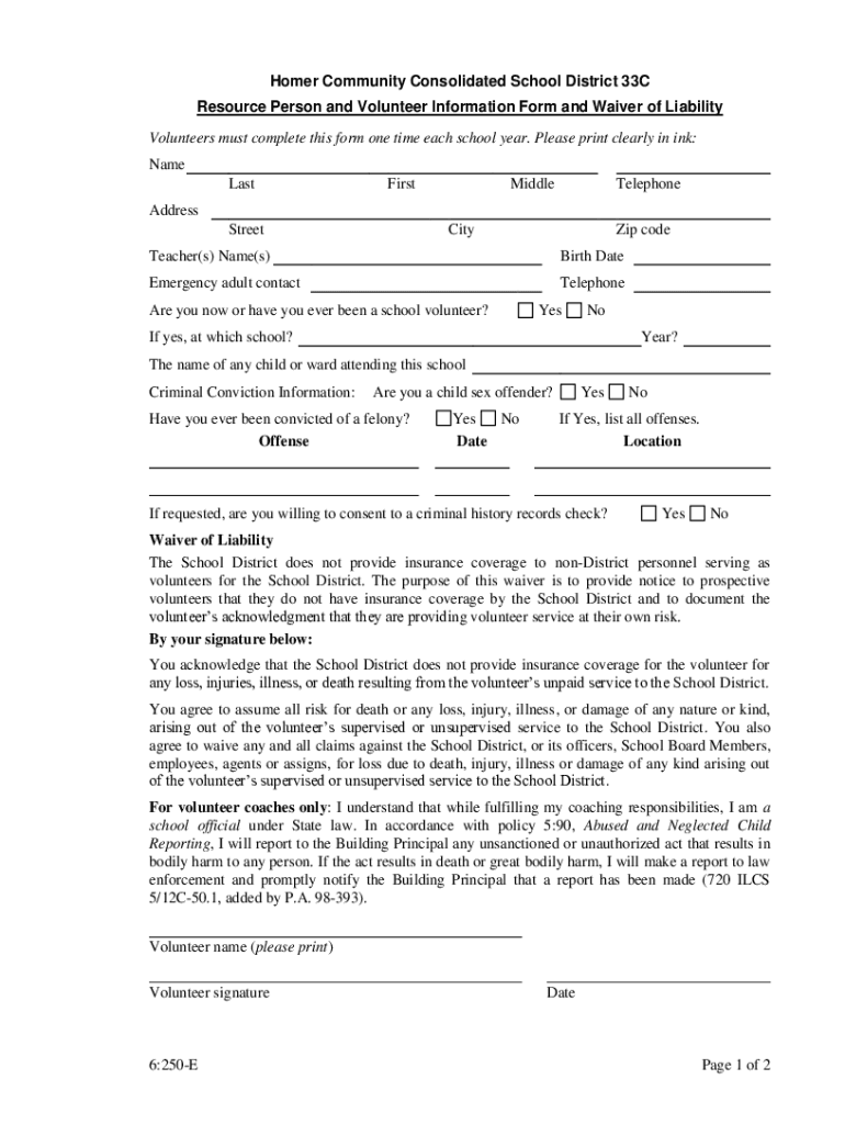 Fillable Online Fillable Online Volunteer Information Form and Waiver ...
