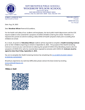 Fillable Online Parent Letter with Health Screening Form Fax Email ...