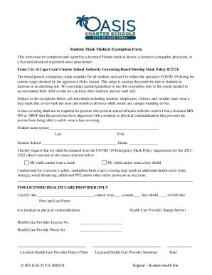 Fillable Online Health Services Student Mask Opt-Out Medical Exemption ...