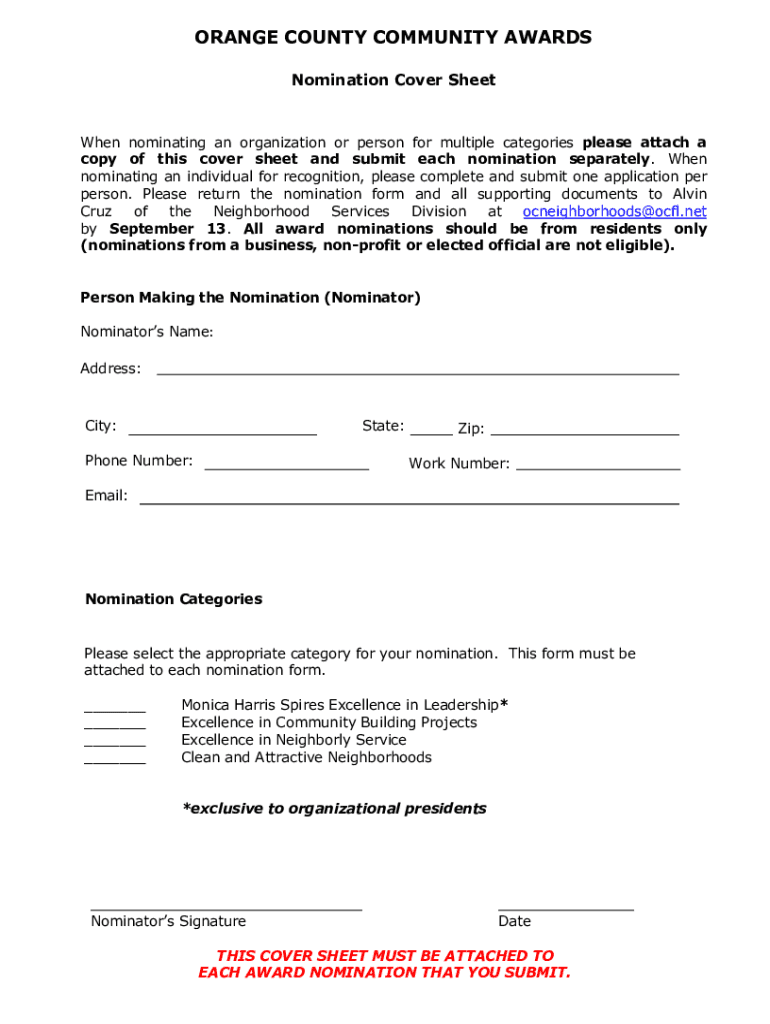 Fillable Online Excellence in Community Building Projects Nomination ...