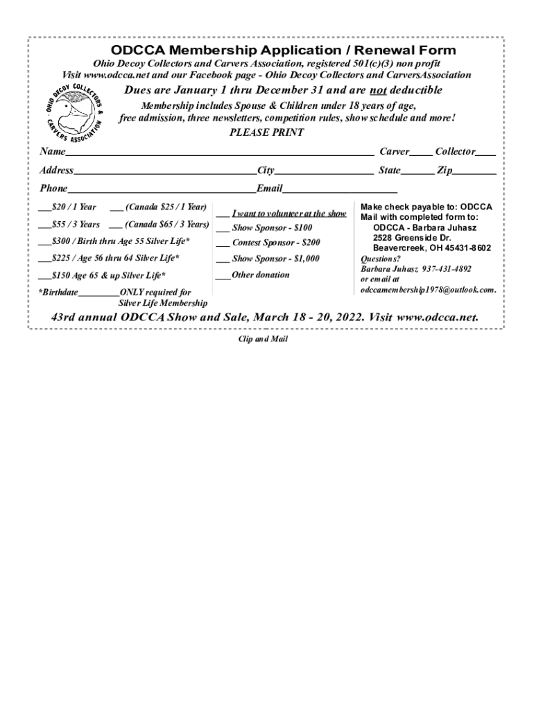 Fillable Online ODCCA Membership Application / Renewal Form Fax Email ...
