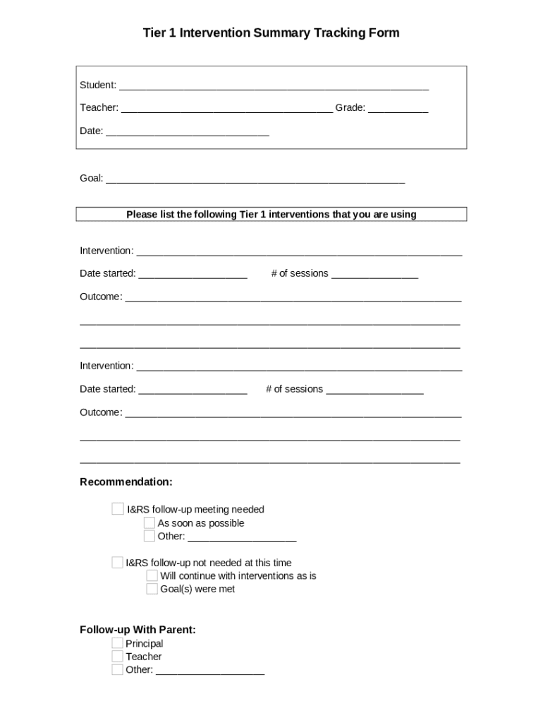 Tier 1 Intervention Tracking - PBIS World Doc Template | pdfFiller