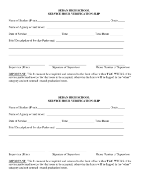 Fillable Online SEDAN HIGH SCHOOL SERVICE HOUR VERIFICATION SLIP Fax ...
