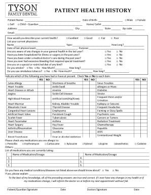 Fillable Online Young Child Health History Form - HomeAgency for ...