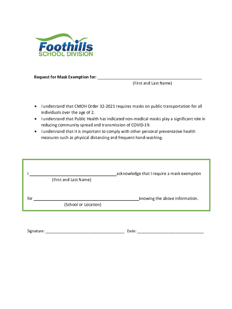 Fillable Online Request for Mask Exemption for Fax Email Print - pdfFiller