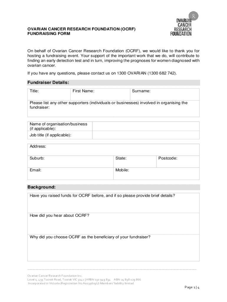 Fillable Online Ovarian Cancer Research Foundation - Fundraise for OCRF Fax Email Print - pdfFiller