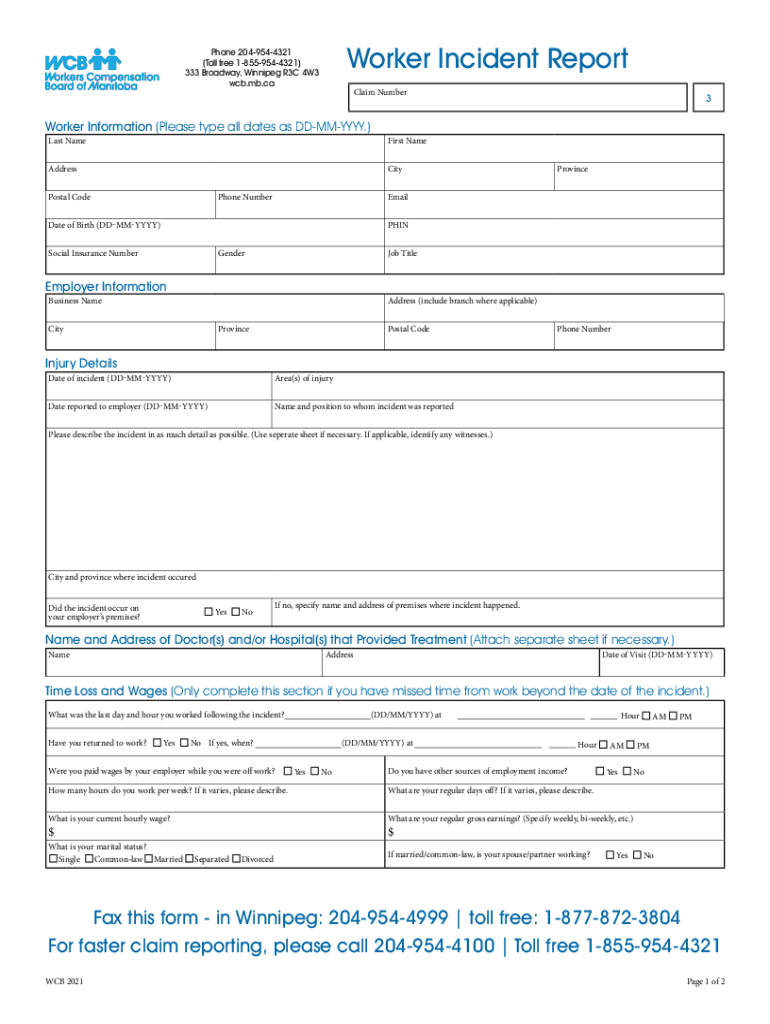 Fillable Online Fillable Online Worker Incident Report. Worker Incident ...