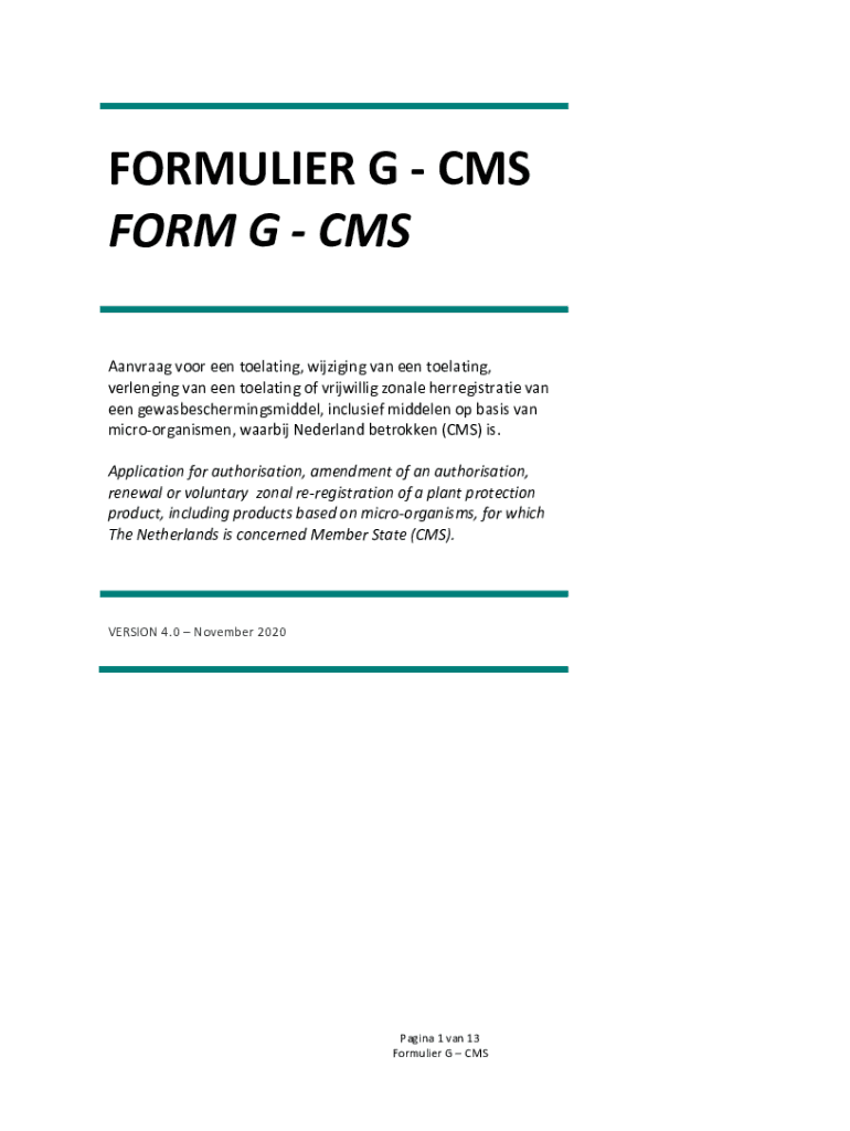 Fillable Online FORMULIER G - CMS FORM G - CMS Fax Email Print - pdfFiller