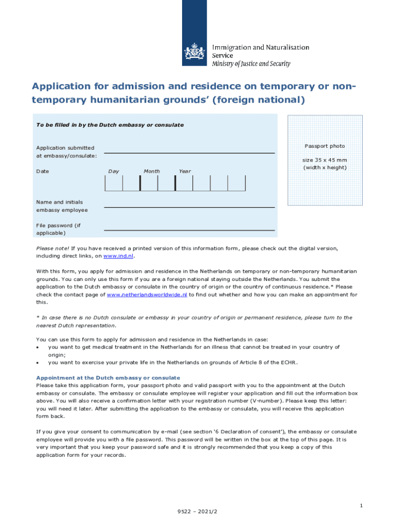 Fillable Online Application for admission and residence on temporary or ...