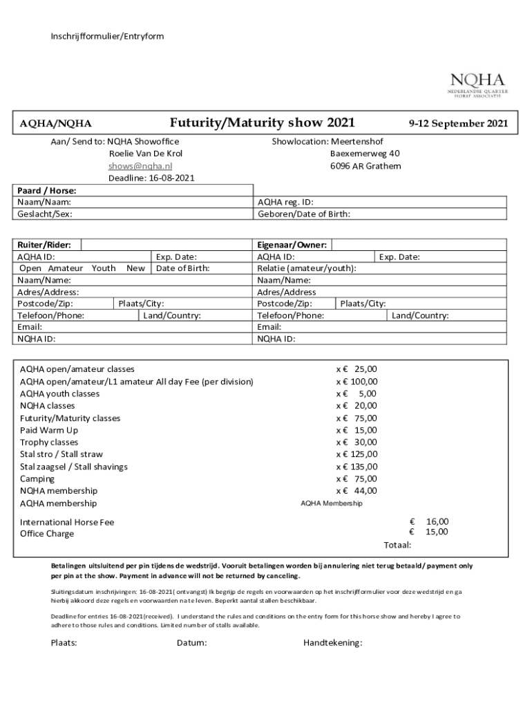 Fillable Online Futurity/Maturity Nomination form - nqha.nl Fax Email Print - pdfFiller